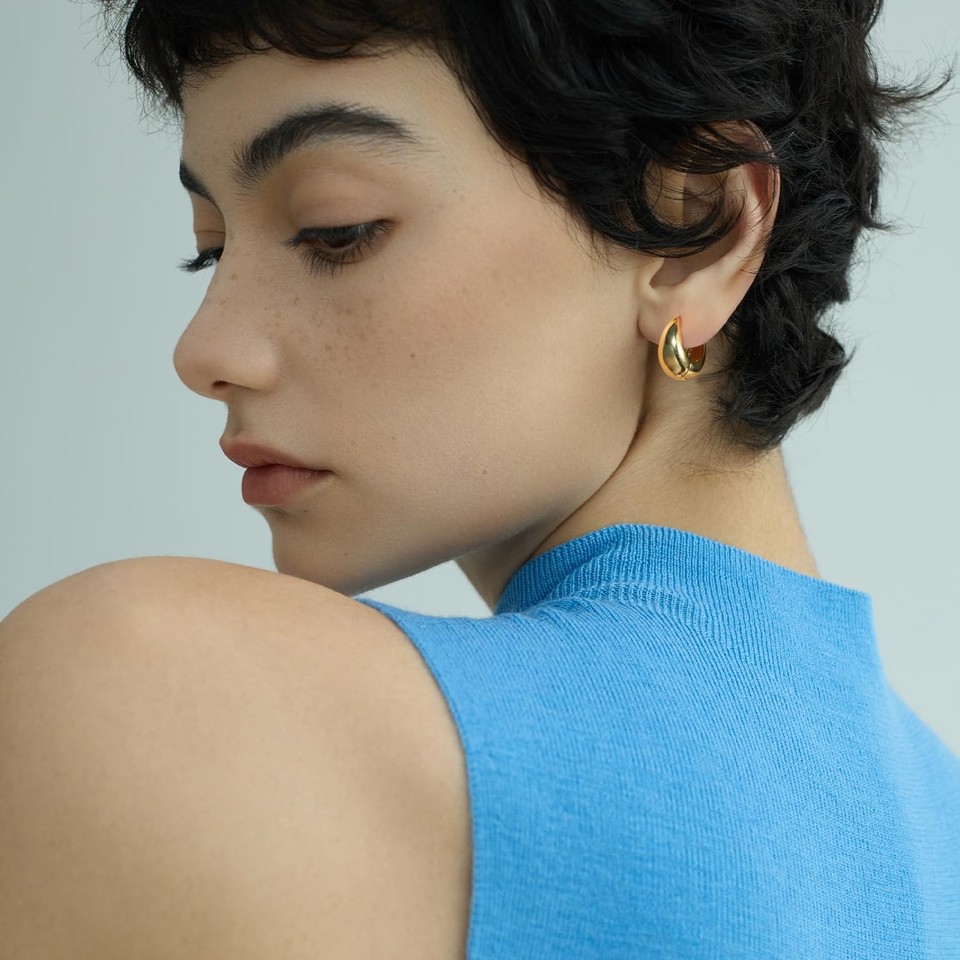 Chunky Gold Thick Hoop Earrings for Women, 18k Gold Plated Lightweight ...