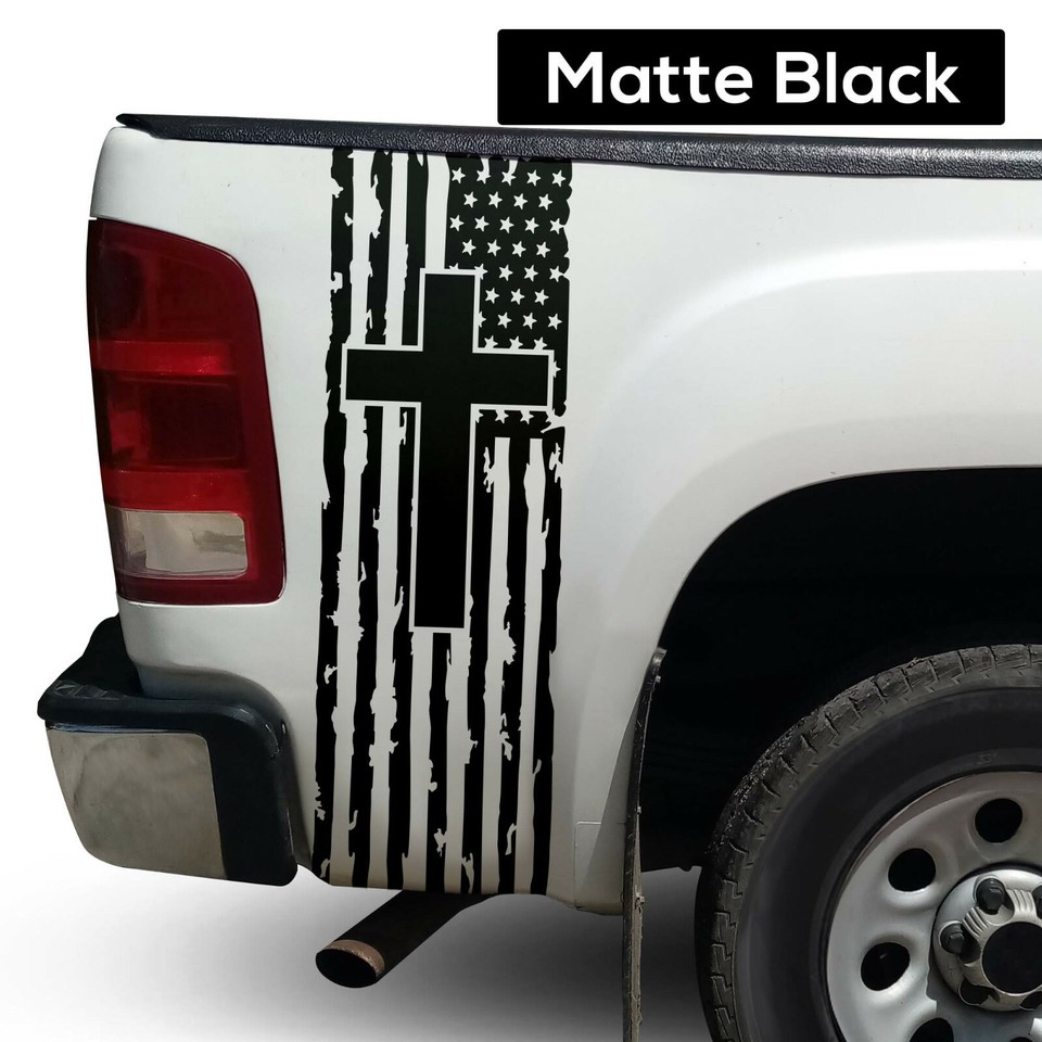 Distressed American Flag Cross Sticker Truck Bed Vinyl Decal fits most ...