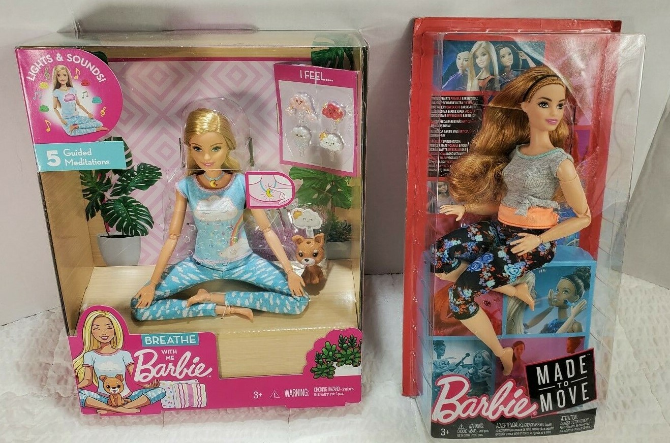 NEW Lot Two(2) Barbie's Dolls Relax with Made to Move & Breathe with me ...