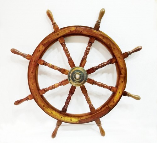 Vintage Boat Ships Captains Nautical Beach Ship Wheel Brass Handle Wall ...