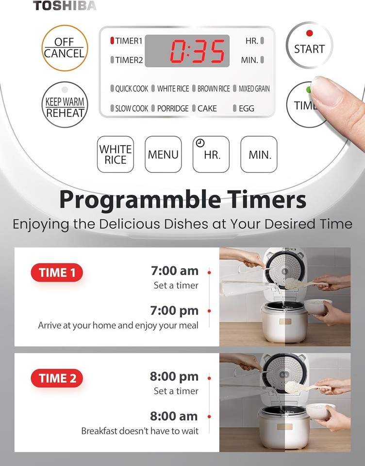 Toshiba Mini Rice Cooker, 3 Cups Uncooked Small Rice Cooker, Steamer ...