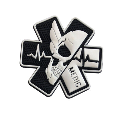 3D PVC Medical PARAMEDIC Skull Hook Patch Rubber Medic Backing Fastener ...