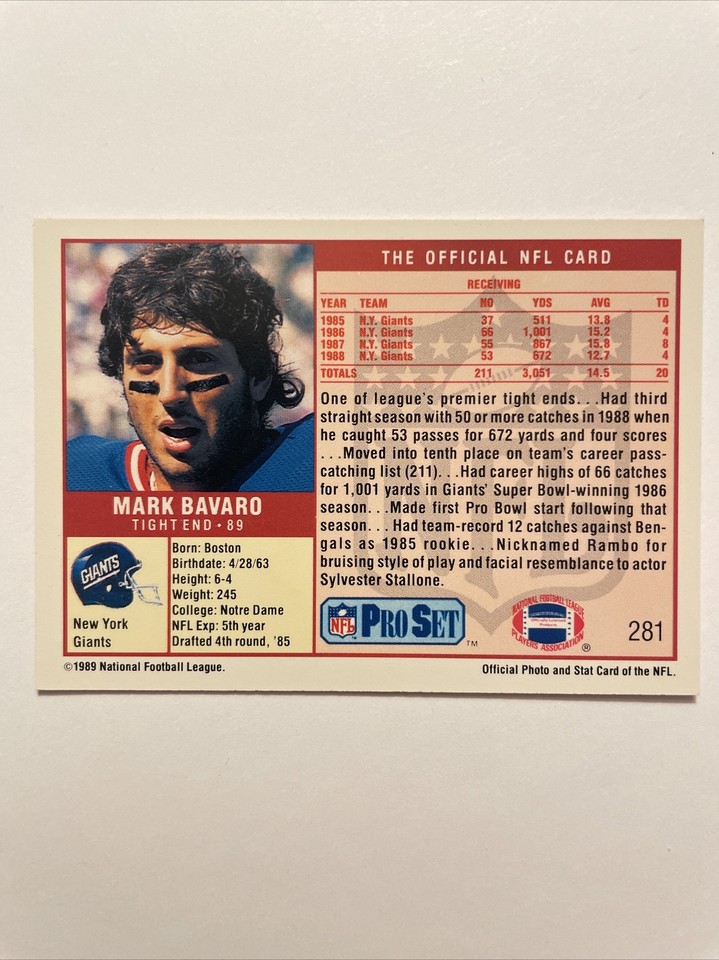 1989 Pro Set Mark Bavaro Football Cards #281 NFL | eBay