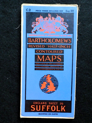 Vintage Bartholomew Map of Suffolk (1938) Sheet 20 Mounted on Cloth ...