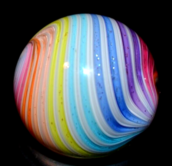 HOT HOUSE GLASS MARBLE/.687"-DICHROIC RAINBOW JOSEPH'S COAT-PEACH ...
