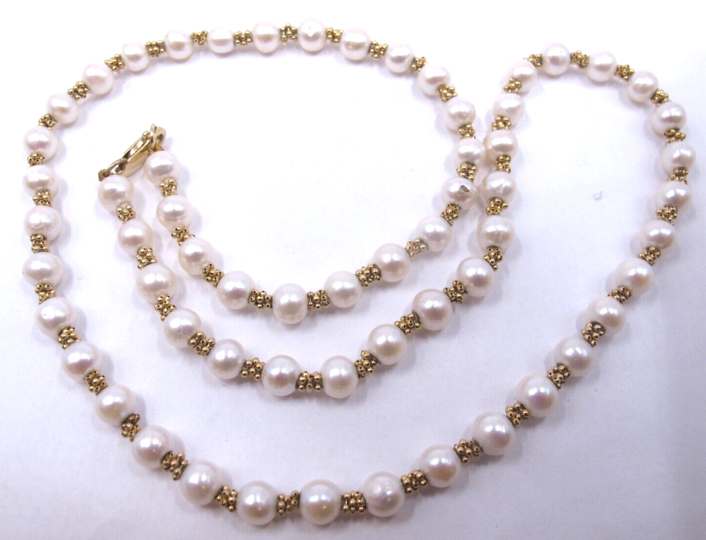 14K YELLOW SALT WATER PEARL & GOLD BEAD NECKLACE - Gem