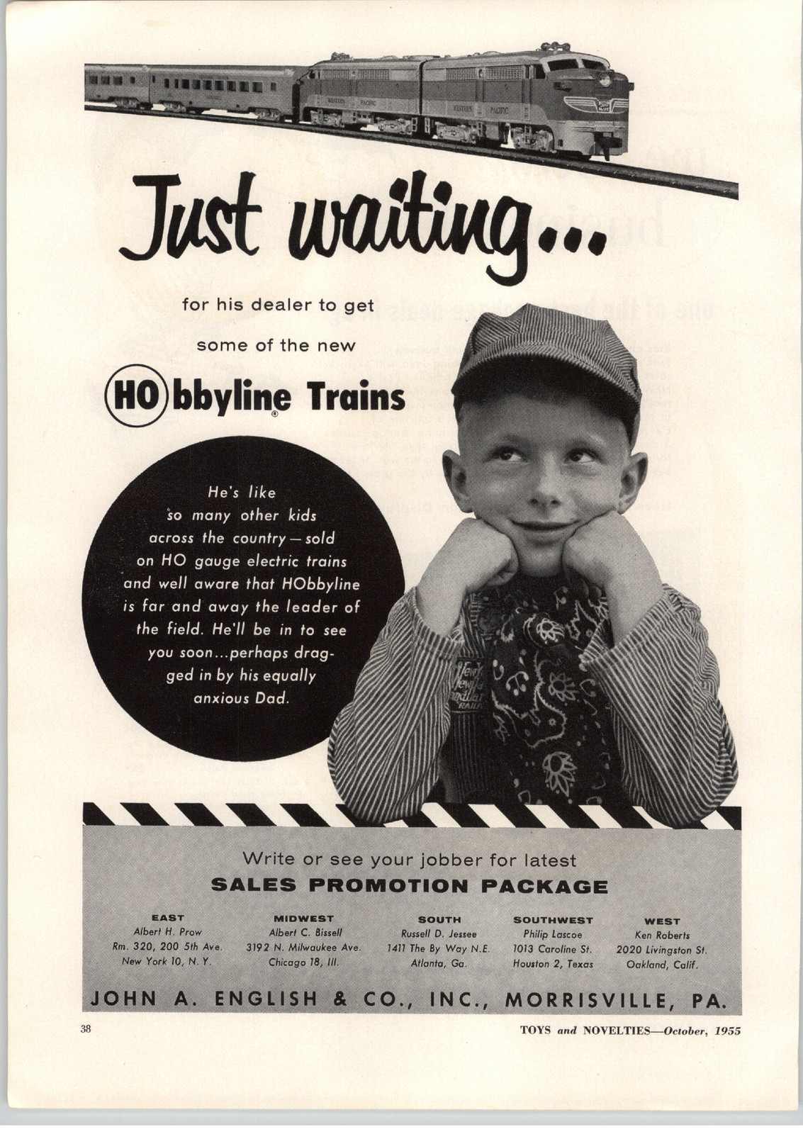 1955 PAPER AD John English HO Hobbyline Toy Electric Trains Park ...