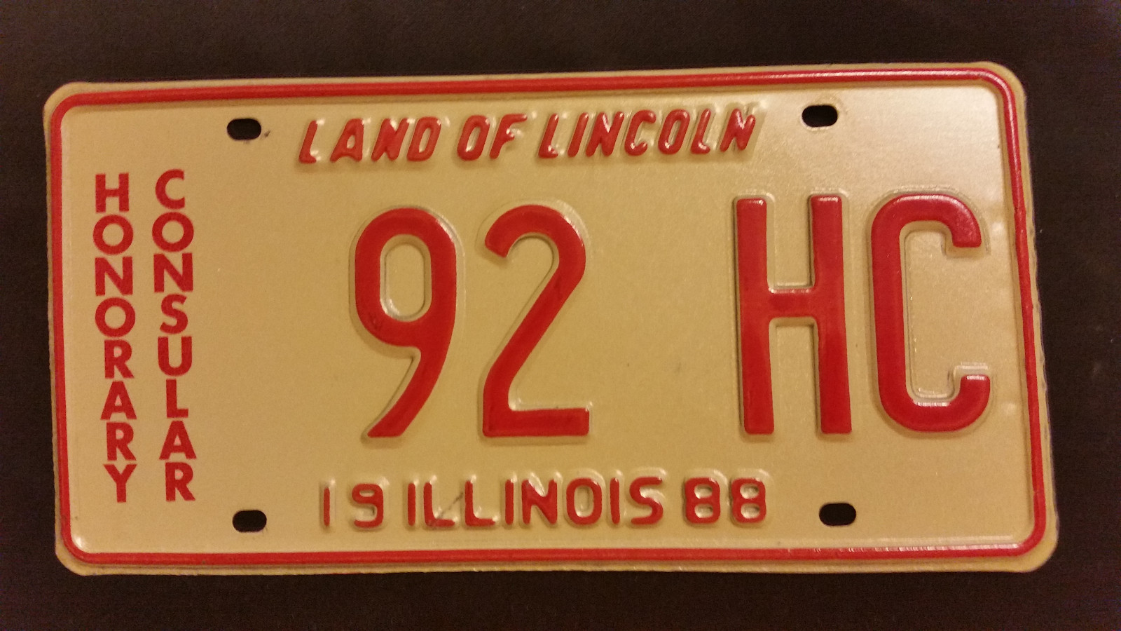 1988 ILLINOIS 92-HC HONORARY CONSULAR LICENSE PLATE | eBay