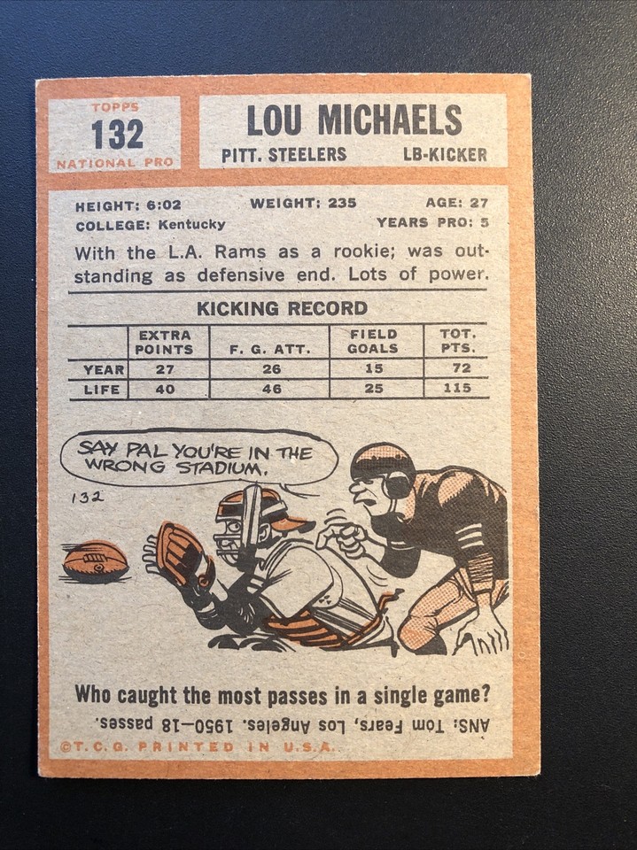 🔥1962 Topps Football Set Break Lou Michaels SP #132 Steelers EX+ | eBay