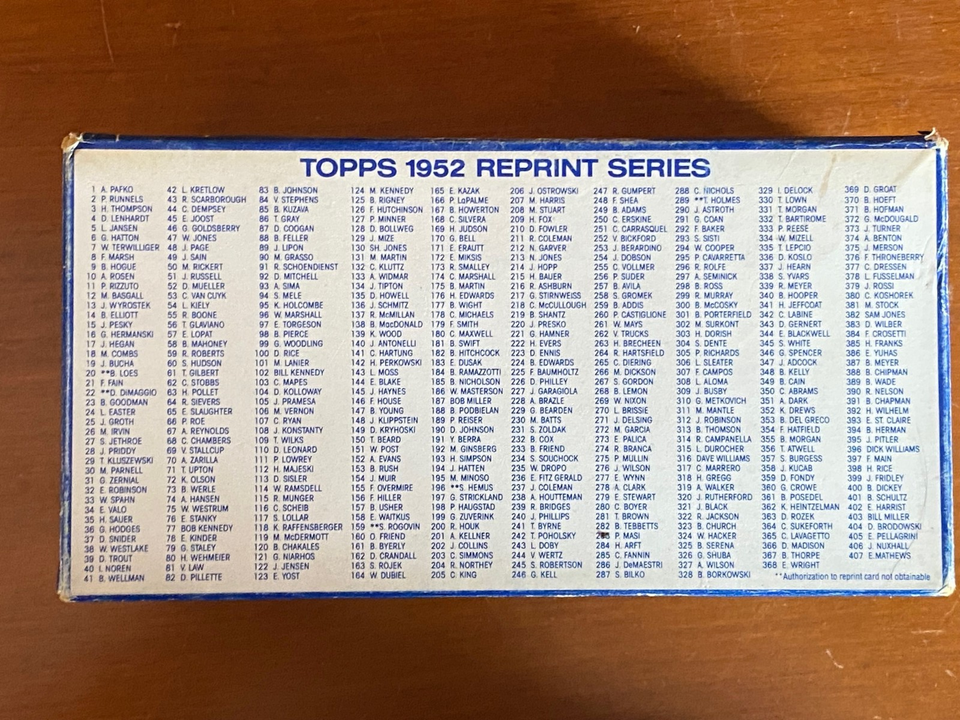1952 Topps Reprint Complete Set - Mantle Mays Jackie Robinson | eBay