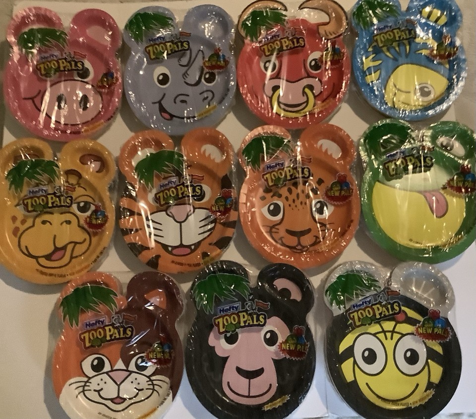 Vintage Hefty Zoo Pals 20 Pack Paper Plates Assorted Animals NOS 2001 ...
