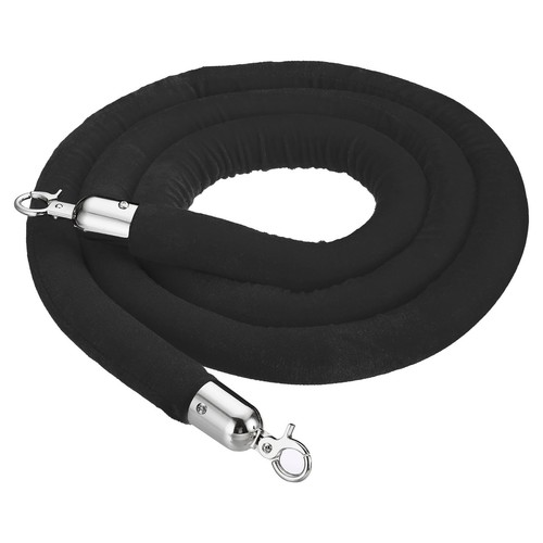 8 Feet, Black Velvet Stanchion Rope Crowd Control Barrier Rope Silver ...