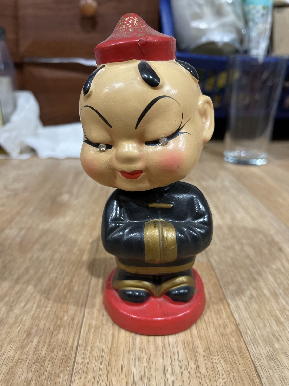 Vintage Chalkware Asian Bobblehead Nodder Red Black Outfit | eBay