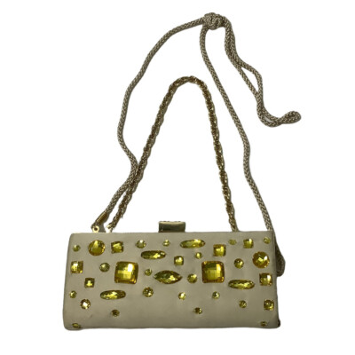 Kate Landry Gold Jeweled Clutch Satin Gold RN 58909 Two Chain Handles ...