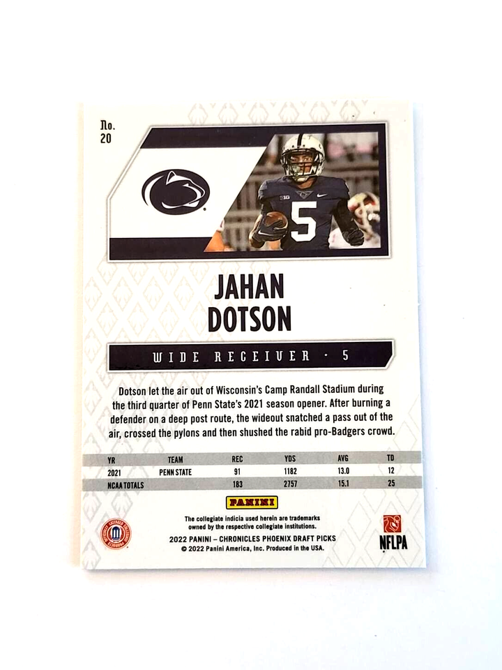 2022 Panini Chronicles Phoenix Draft Picks Jahan Dotson RC #20 | eBay