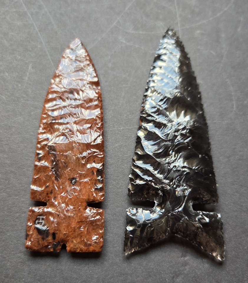 Lot Of 2 Modern Made Obsidian Flint Knapped Arrowheads | eBay