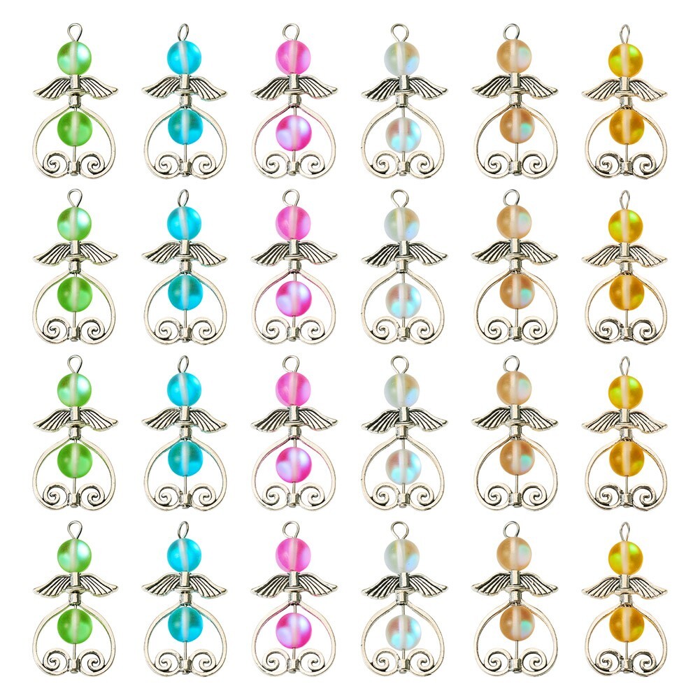 24Pcs Antique Silver Synthetic Moonstone Dyed Pendants Angel Charms ...