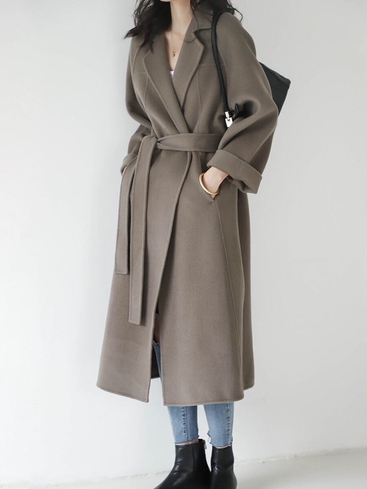 Double Sided Wool Cashmere Coat Women's Long Coat Knee Length Loose ...
