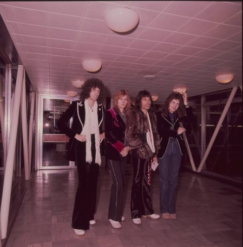 British band Queen pose at Heathrow Airport ready to go on their s- Old ...