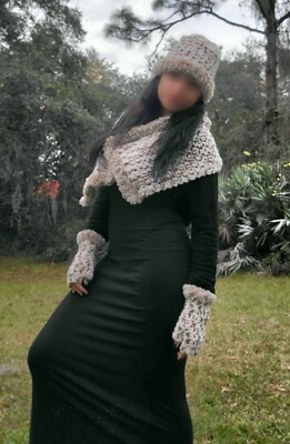Set of 3 Winter Clothes Woman Handmade Crochet Dress Hat Gloves Scarf ...