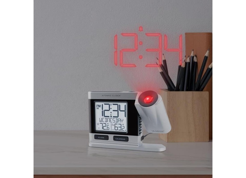 La Crosse Technology 2.5 in. Silver Atomic Projection Alarm Clock LCD ...