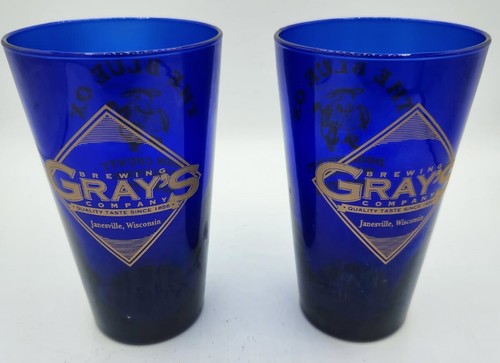 Grays Brewing Janesville WI Cobalt blue pint glasses, set of 2, The ...