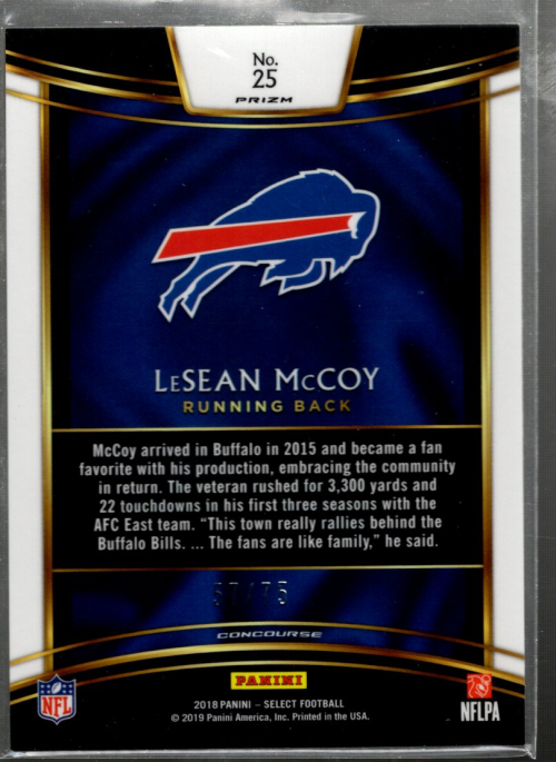 B1171- 2018 Select Prizm White #25 LeSean McCoy /75 - NM-MT | eBay