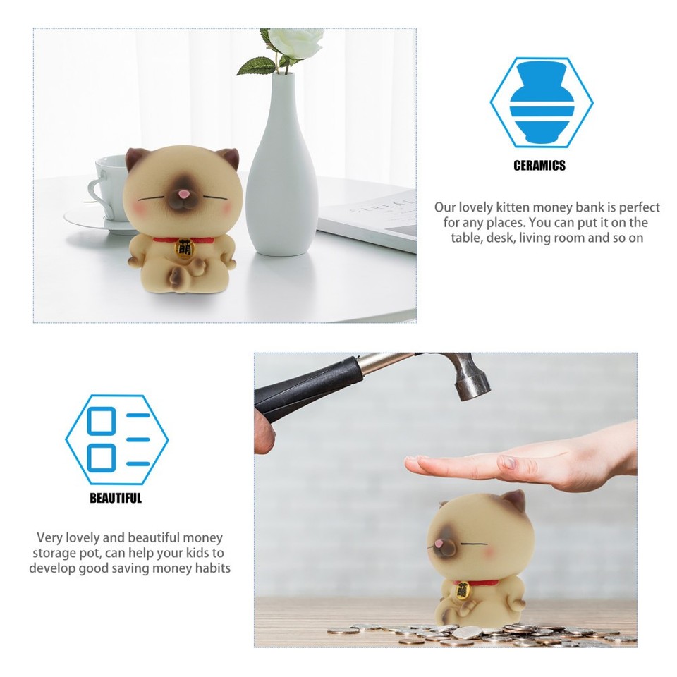 Cartoon Kitten Saving Pot Desktop Ornament Money Storage Holder Kitten ...