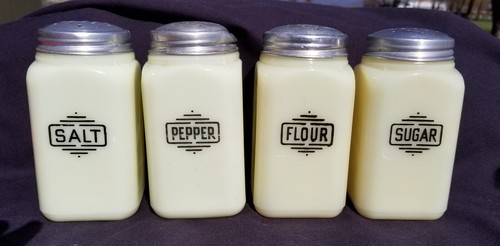 Vintage McKee Custard Small Deco Salt, Pepper, Sugar and Flour Shakers ...