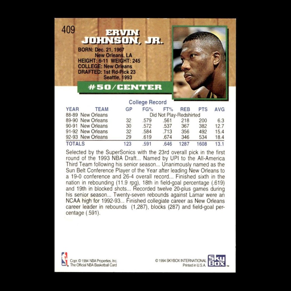 Ervin Johnson 1994-95 Hoops Seattle SuperSonics #409 R328Q 87 | eBay