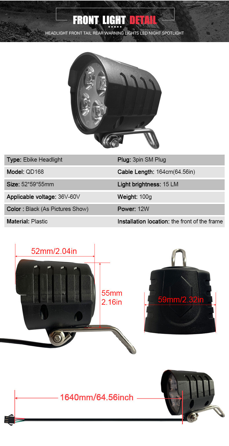 36V/48V/60V E-Bike Headlight & Tail Light Turn Signal Brake Light with ...