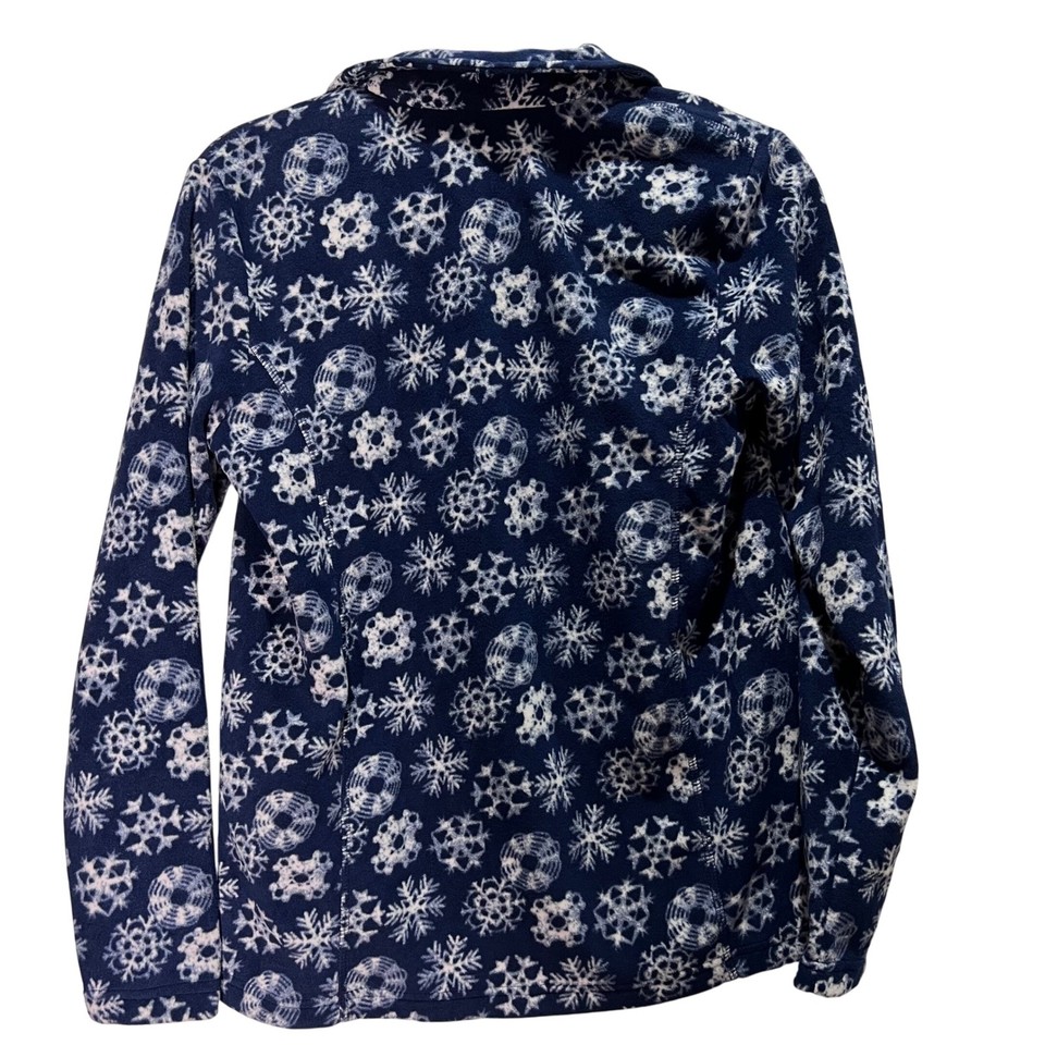 Lands End Fleece Quarter Zip Pullover Top Navy Snowflake Print Womens ...