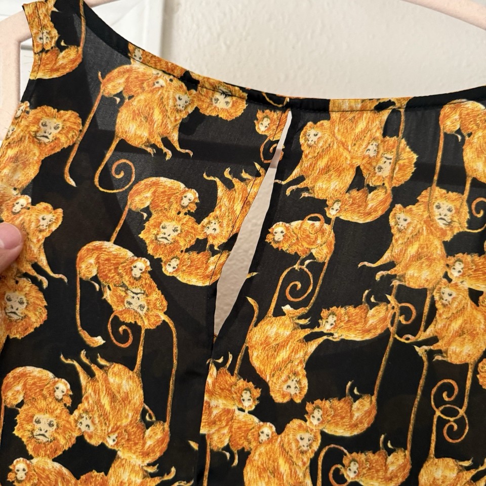 FARM RIO black orange mustard orangutan monkey print tank top | eBay