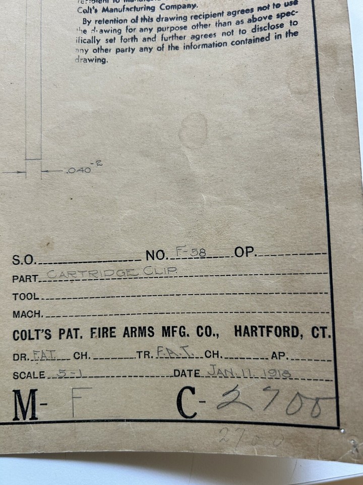 Colt Pat. Firearms Mfg Co, 1918, drawings and cartridge clip (3 items ...