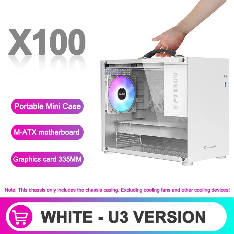 Power Train X100 Portable Mini-ITX/MATX PC Case USB3.0 Type-C Tempered ...
