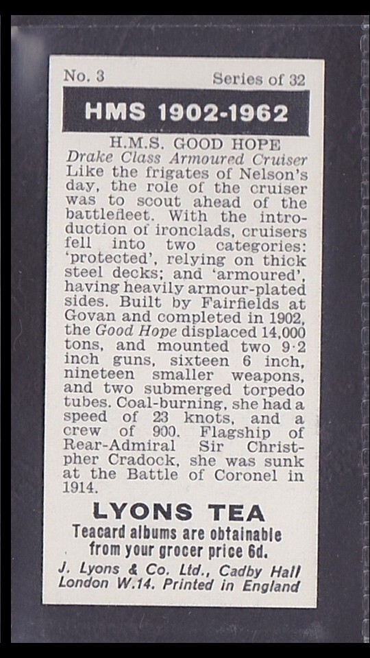 HMS GOOD HOPE, Drake Class Armoured Cruiser - 60 + year old UK Trade ...