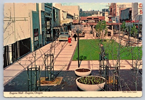 Postcard Eugene Mall Eugene Oregon Shopping Downtown Trees Flowers ...