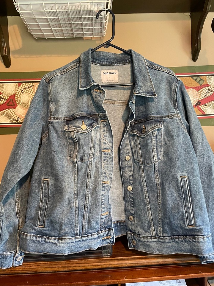Woman Old Navy Denim Jacket, XL, Back Patchwork, Houses, Cotton Faded ...