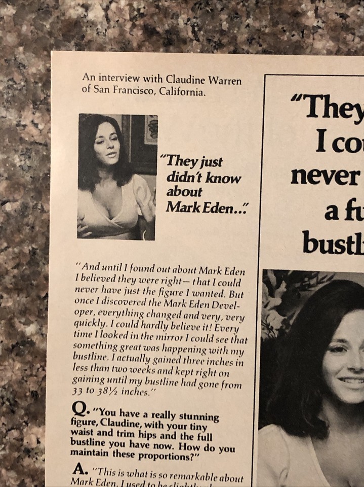 1974 Mark Eden Bustline Developer PRINT AD Claudine Warren Big Breasts ...