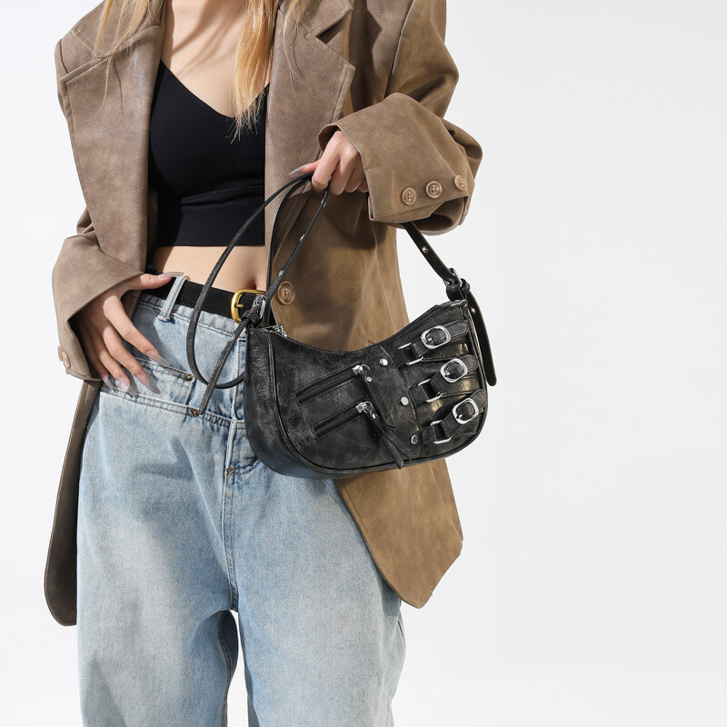 Edgy And Sweet Girl Motorcycle Bag Cool Single-shoulder Dumpling Bag ...