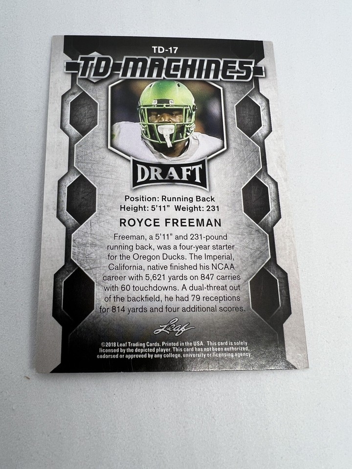 2018 Leaf Draft #TD-17 Royce Freeman TD Machines Oregon Ducks Football ...