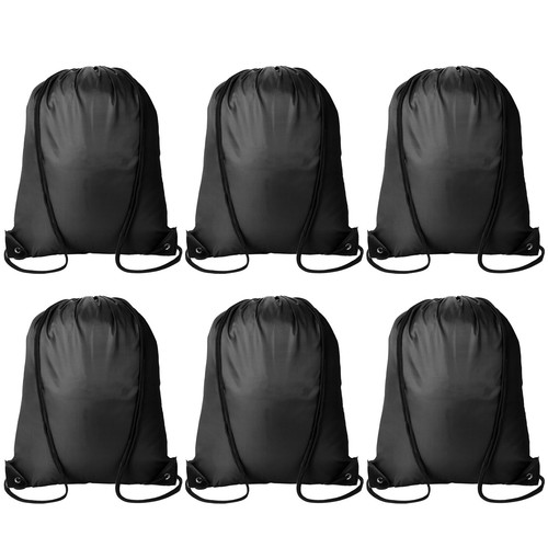 6Pcs Black Drawstring Backpacks Bulk String Bag Cinch Sack Pack Storage ...