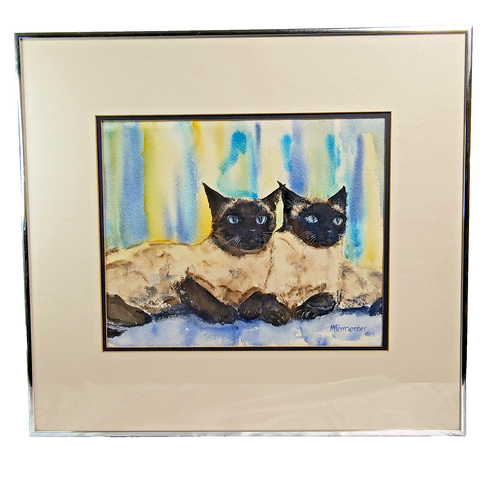Original Watercolor Painting Siamese Cats Framed Signed M.A. Permenter ...