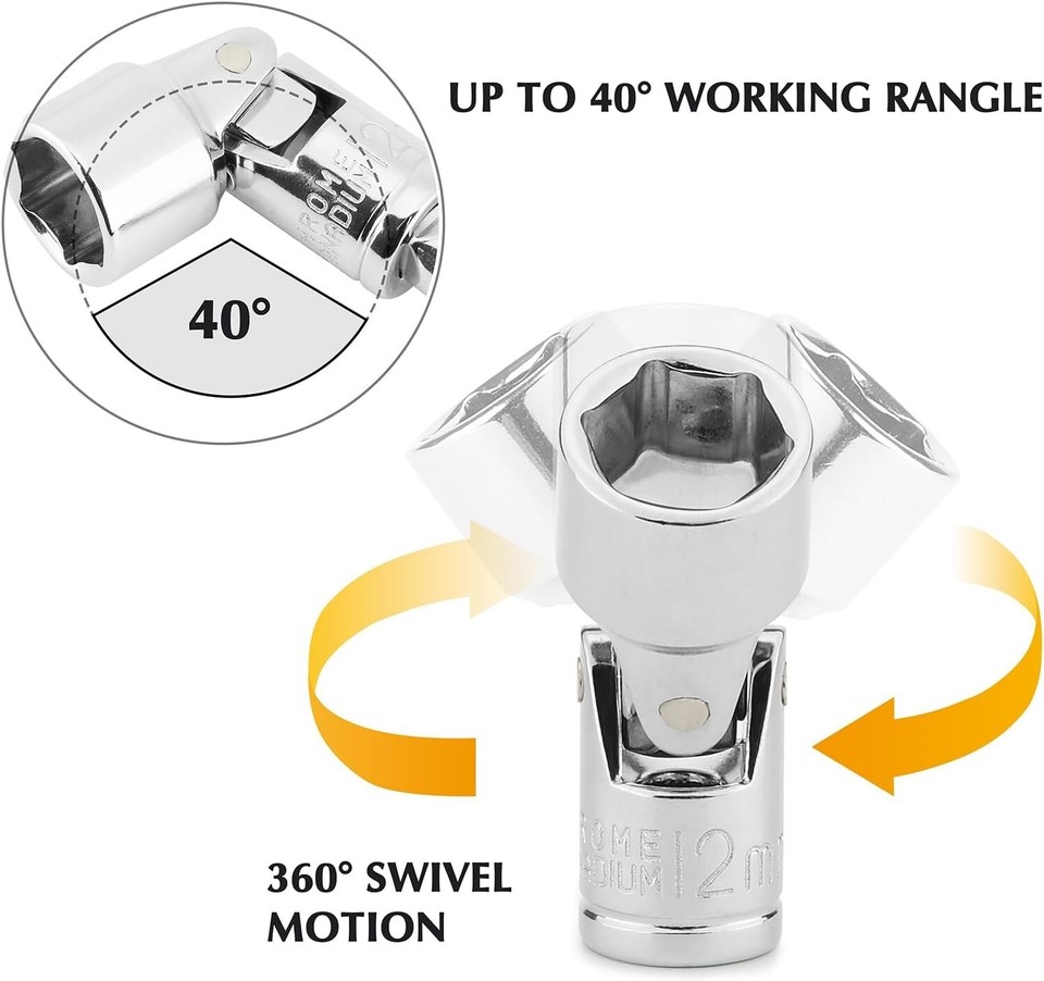 Flex Socket Set Swivel Socket Set Metric 1/4 Inch Drive 6 Point 12 PC ...
