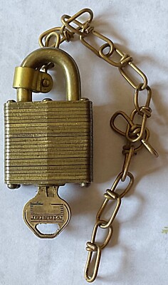 Original Brass Military Master Lock Padlock w/9" Chain & Key | eBay