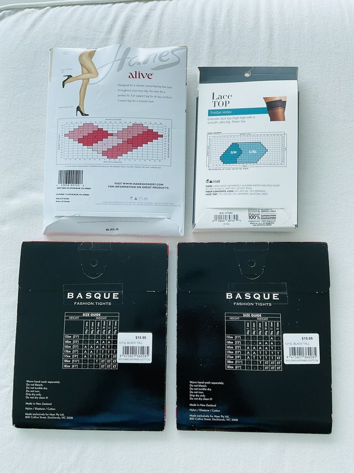4 NEW Pantyhose Basque Black Tall Hanes Alive Control Top C Lace Top ...