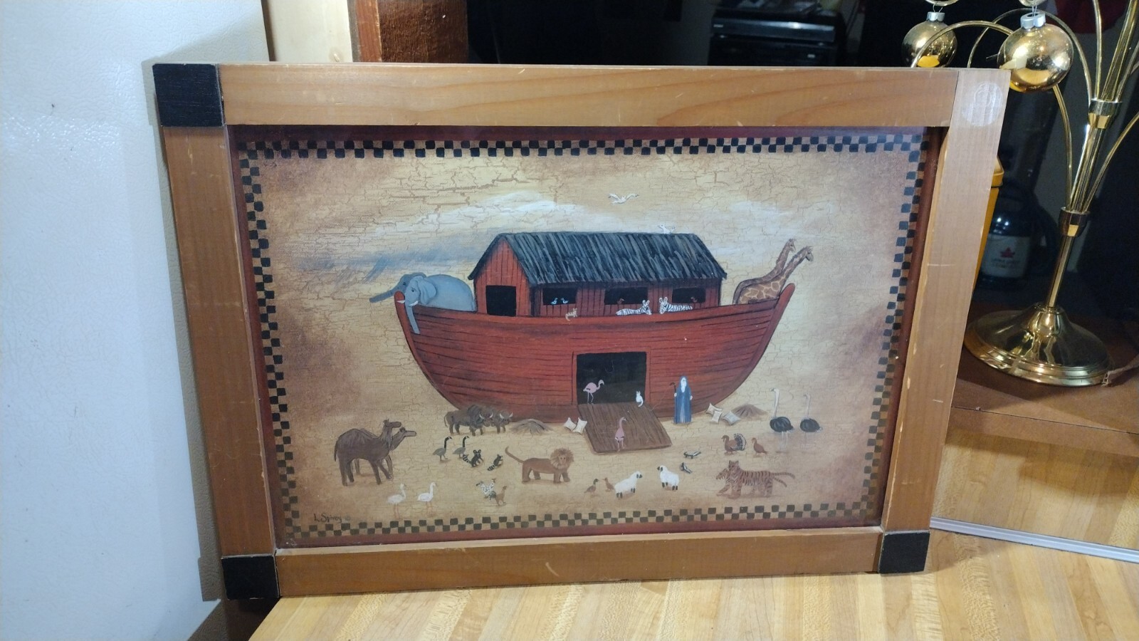 L. Spivey Noah's Ark Framed Picture,folk art,21x15! | eBay