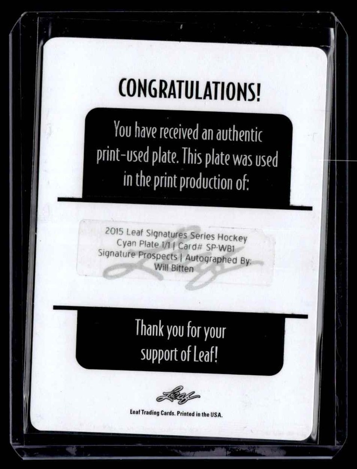 2015-16 Leaf Signatures Cyan Plate Will Bitten Auto 1/1 #SP-WB1 | eBay