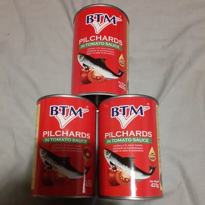 3 cans of PILCHARDS IN TOMATO SAUCE, 3 tins x 425g=1275g .Free P&P ...