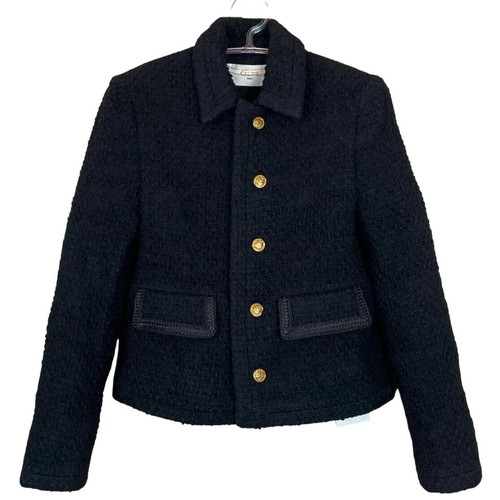 New CELINE Chasseur Black Boucle Tweed Wool Jacket Collared Pocketed ...